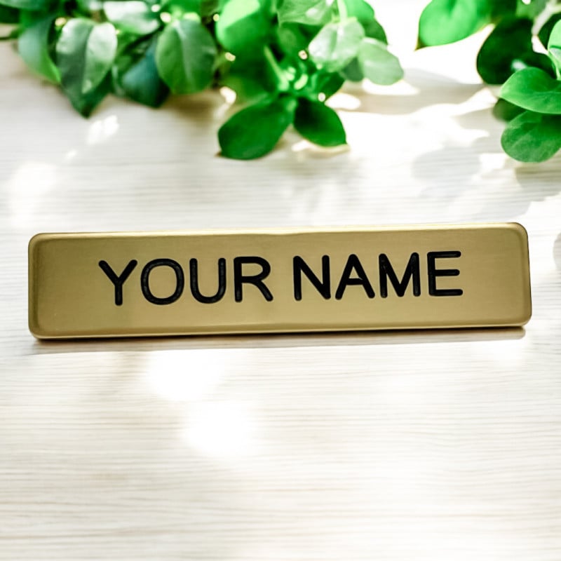 Gold 1/2 x 2 3/8 Metal Engraved Uniform Name Tag w Clutch