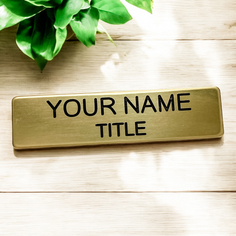 Gold 2 Line - 5/8 x 2 1/2 Metal Engraved Uniform Name Tag With Clutch