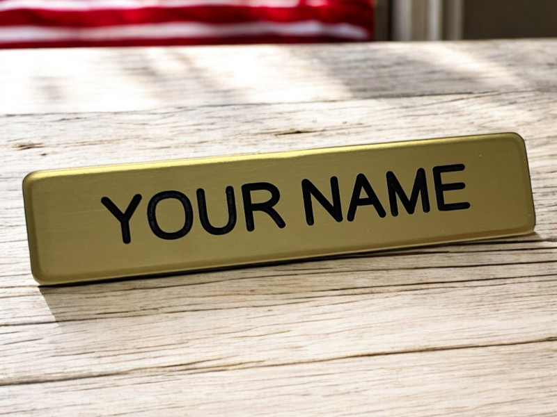Gold 1/2 x 2 3/8 Metal Engraved Service Name Tag with Clutch