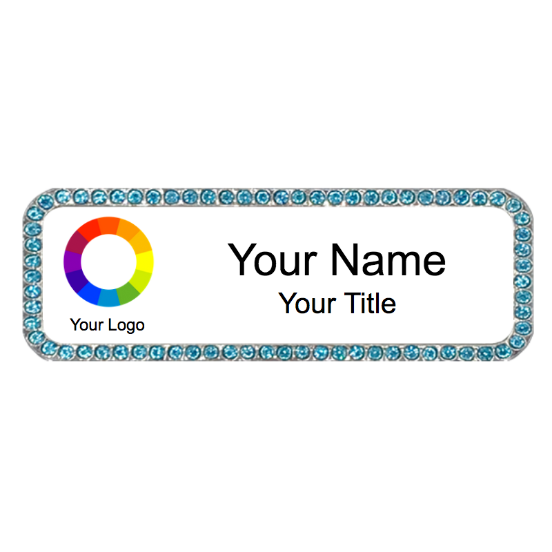Blue Stone Bling Name Badges with Magnet - 1 x 3